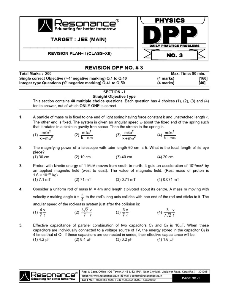 Physics Revision DPP-3 | PDF