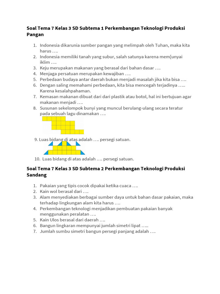 Soal Tema 7 Kelas 3 SD | PDF