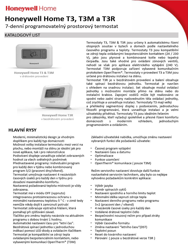Katalogový List Honeywell T3R | PDF