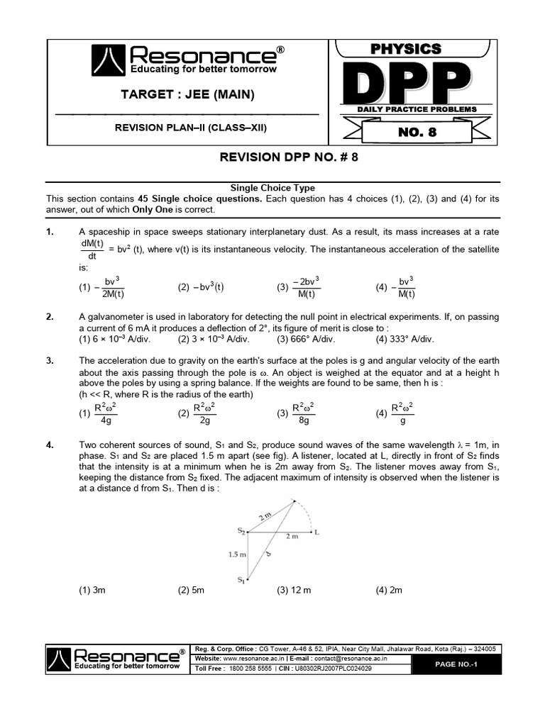 Physics Revision DPP-8 | PDF