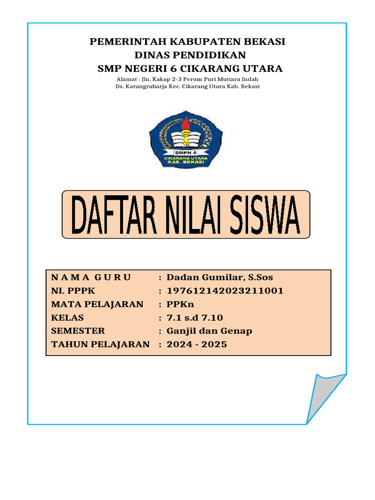 Cover Daftar Nilai | PDF