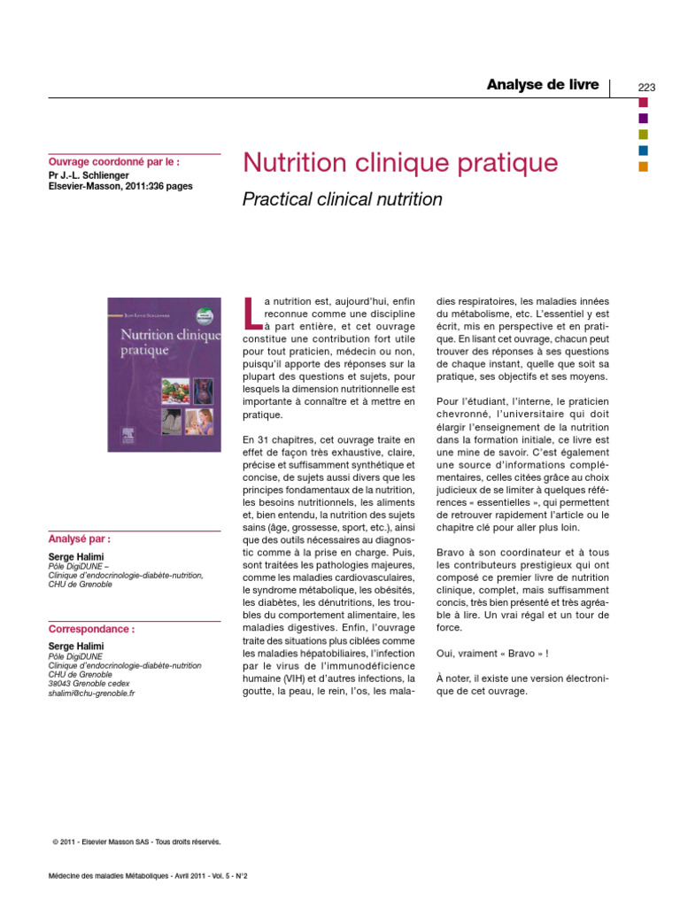 Nutrition Clinique Pratique - Analyse de Livre | PDF