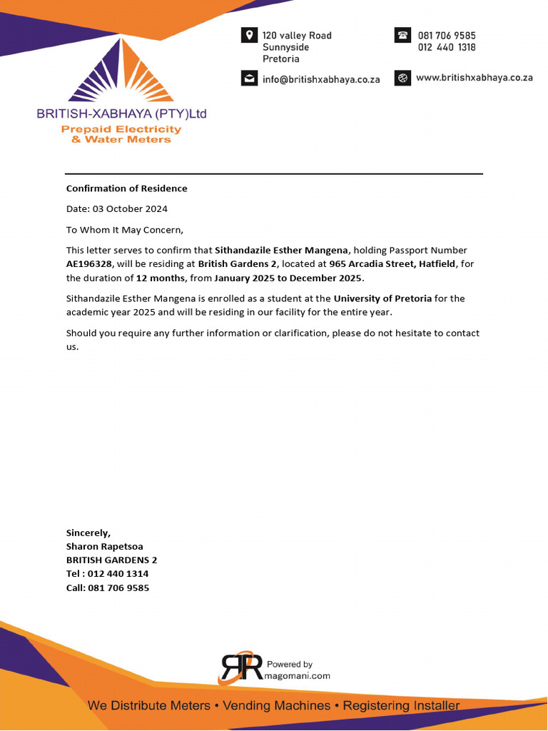 Confirmation of Residence | PDF