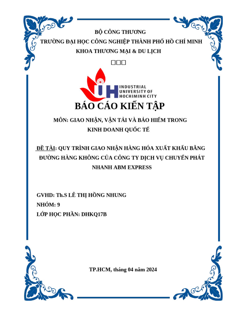 BÁO CÁO GIAO NHẬN VẬN TẢI - Nhóm 10 | PDF