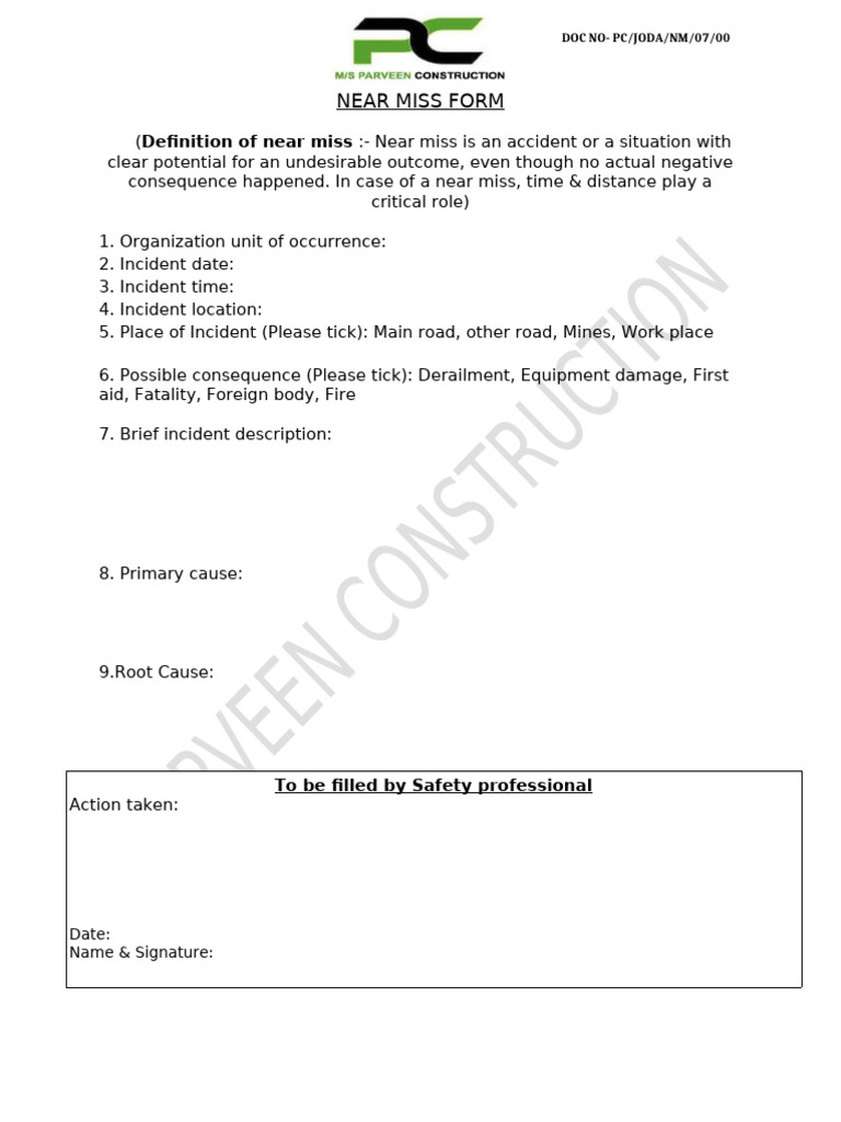 05 Near Miss Form Old | PDF