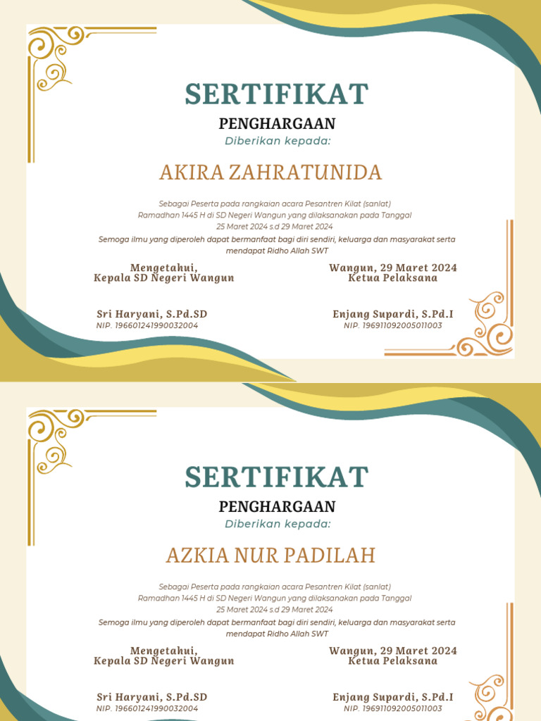 (Buat Banyak 1) Kuning Hijau Simpel Modern Sertifikat Prestasi | PDF | Kesehatan Holistik