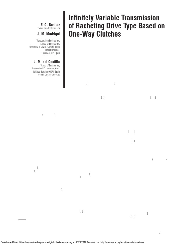 Infinitely Variable Transmission of Racheting Drive Type Based On One ...