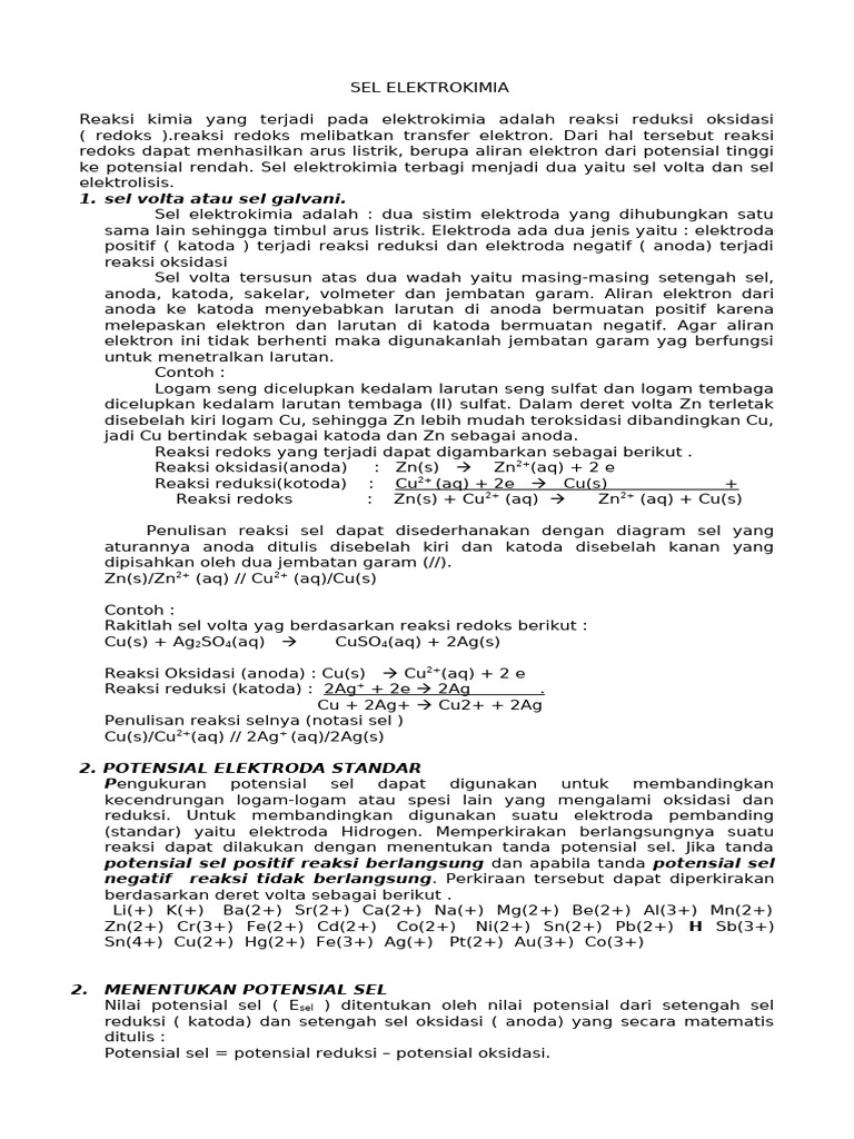 Materi Sel Elektrokimia | PDF