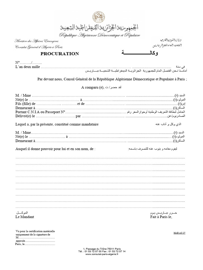 Https:consulat S Algerie - FR:WP content:uploads:2021:01:PROCURATION | PDF