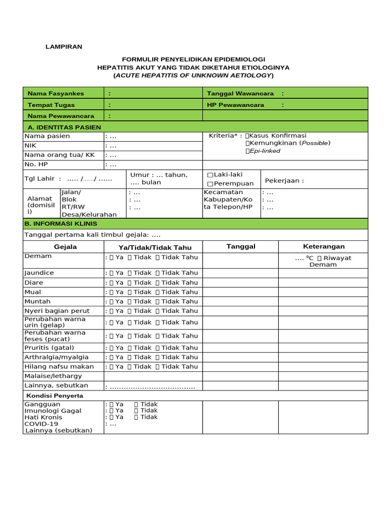 Form Pe Hepatitis Akut Yang Tidak Diketahui Etiologinya | PDF