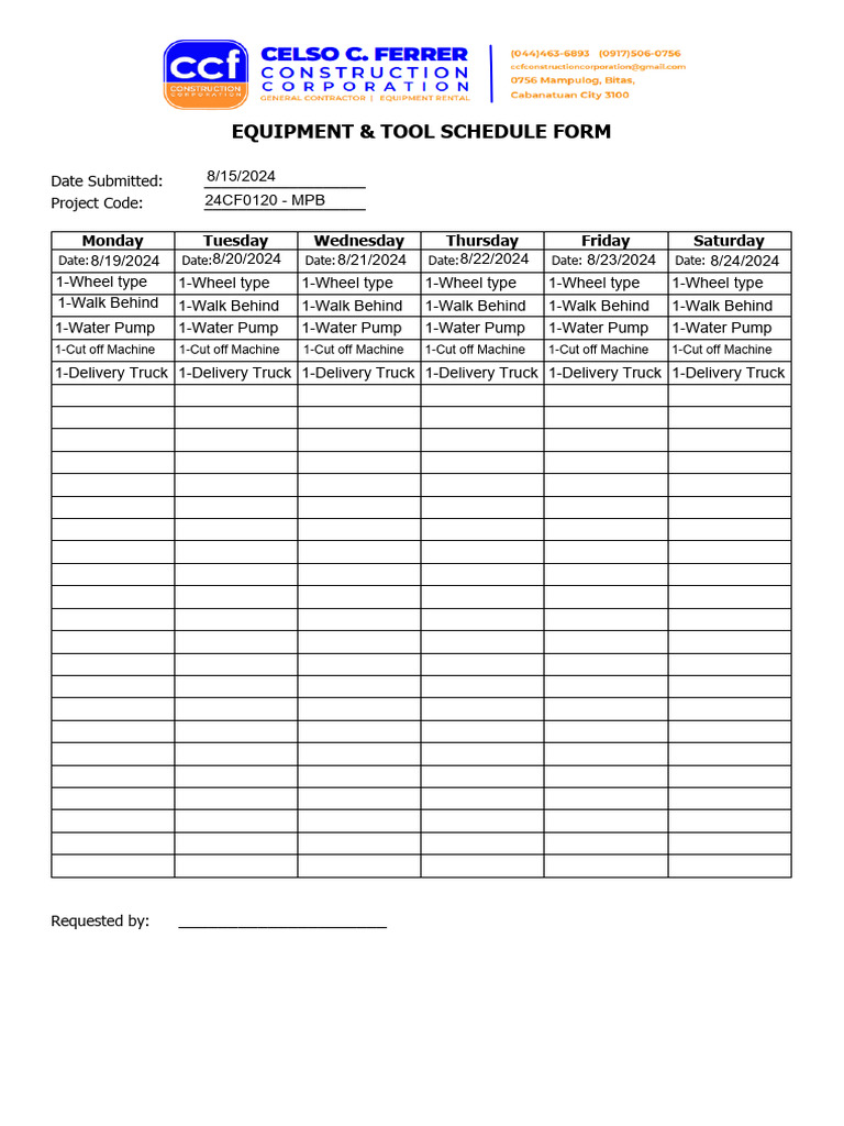 EQUIPMENT SCHEDULE FORM (1) | PDF