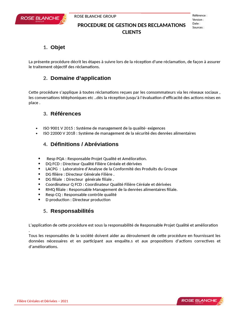 Procedure Gestion Des Reclamations Corrigee V2 | PDF