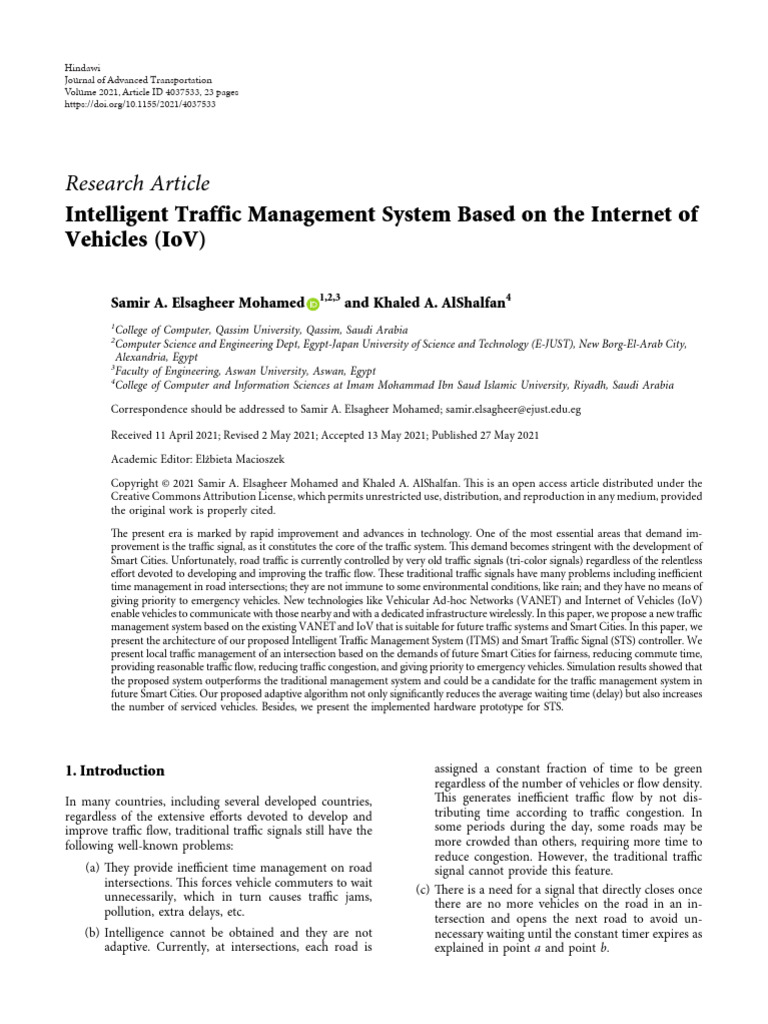 Intelligent Traffic Management System Based On The | PDF | Traffic