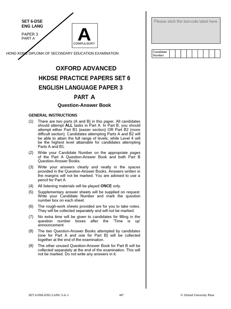 Oxford Advanced HKDSE Practice Paper Set 6 - Answer | PDF