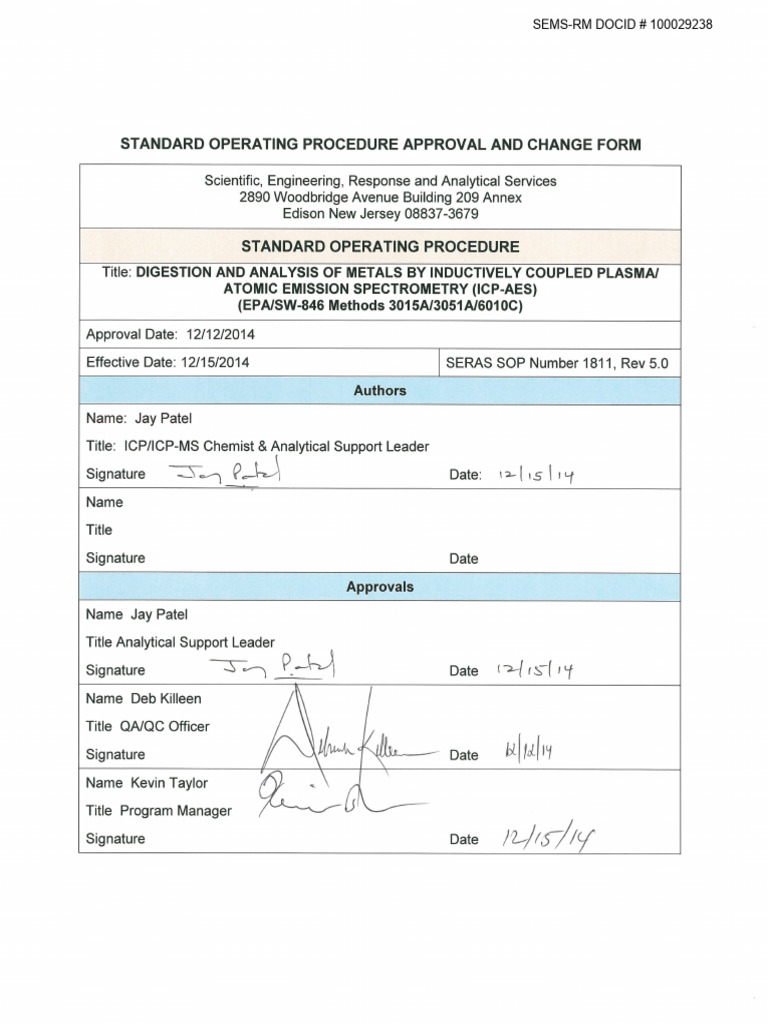 FL/-ro/1c : Standard Operating Procedure Approval and Change Form | PDF