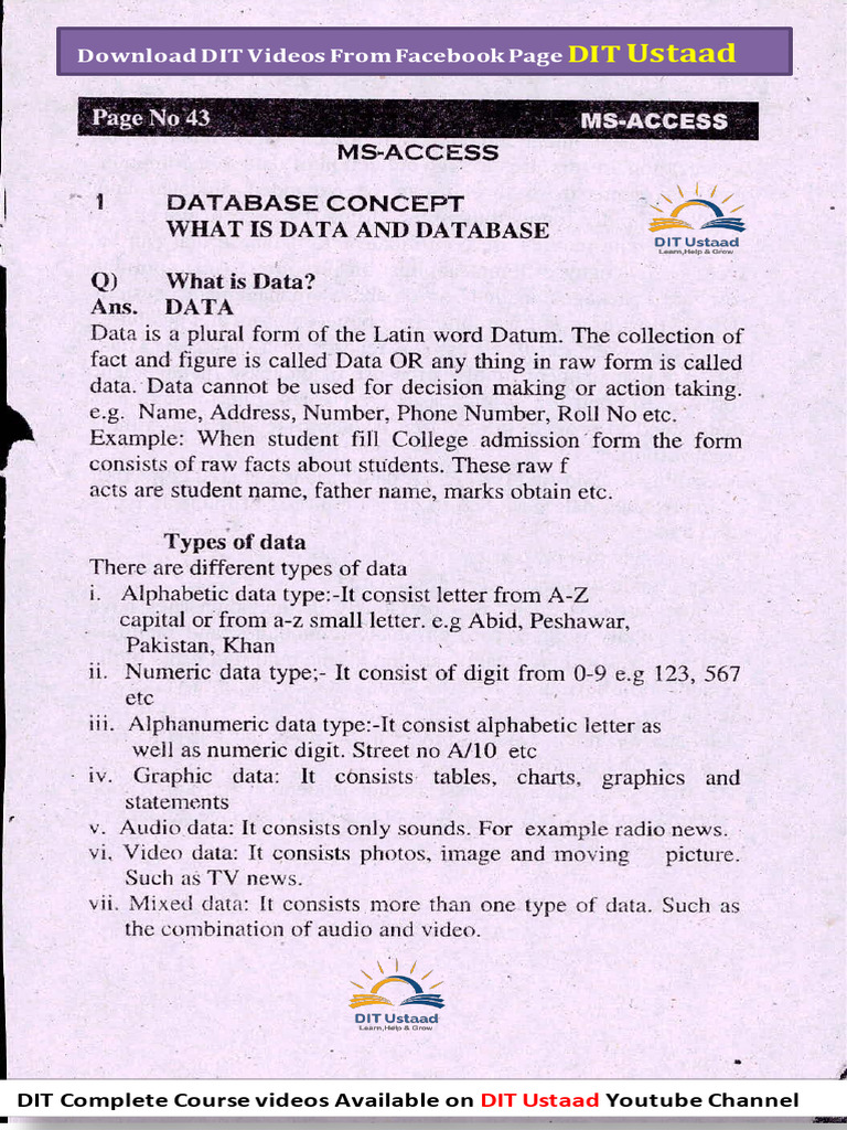 DIT Part-II Ms Access | PDF