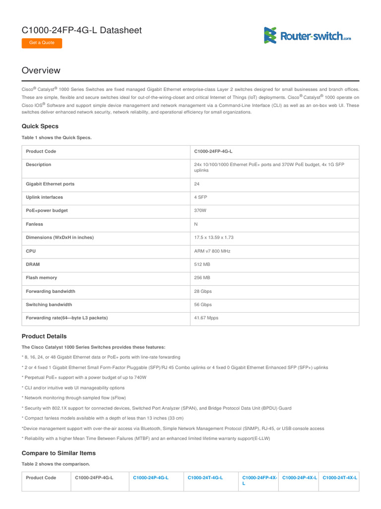 POE Switch - C1000-24fp-4g-L-Datasheet | PDF