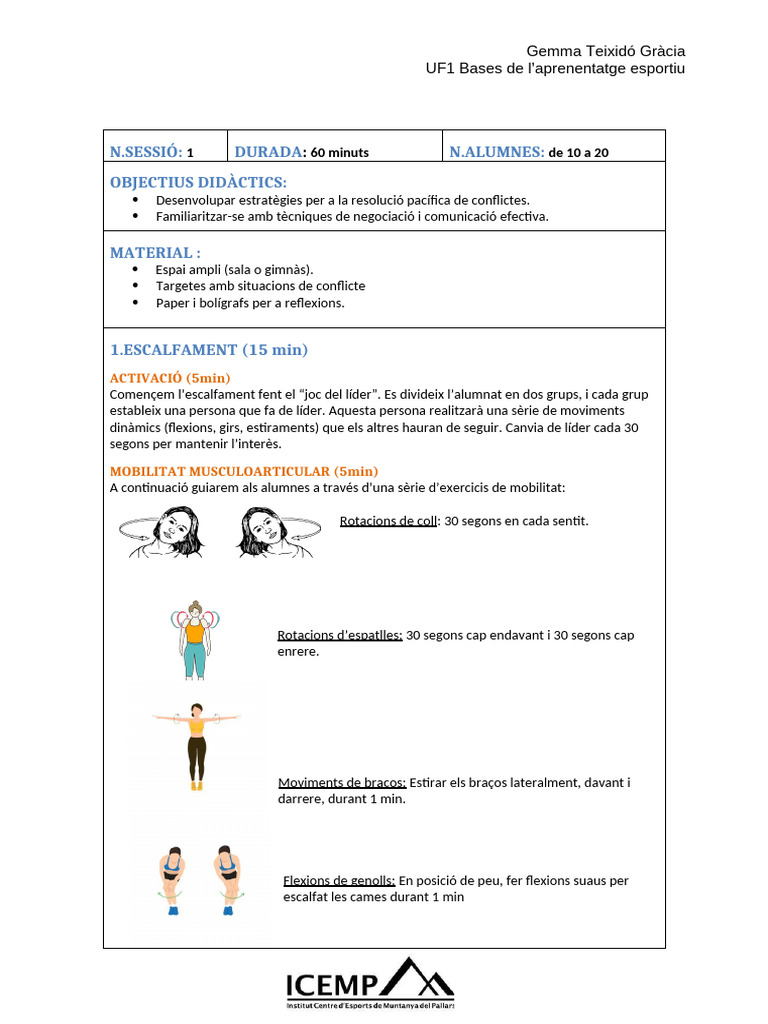N.Sessió: Durada N.Alumnes: Objectius Didàctics:: 1 60 Minuts de 10 A 20 | PDF