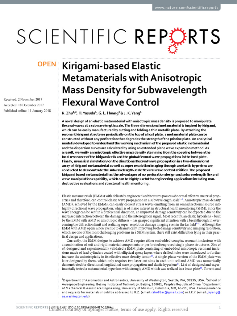 Kirigami-Based Elastic Metamaterials With Anisotro | PDF