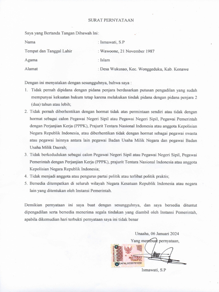 Surat Pernyataan 5 poin_isma | PDF