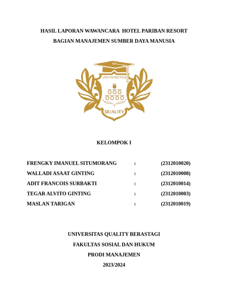 Lanjutkan HASIL LAPORAN WAWANCARA HOTEL PARIBAN RESORT | PDF