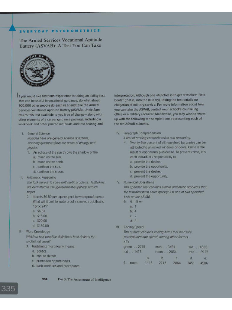 The Armed Services Vocational Aptitude Battery - (ASVAB) Part-1 | PDF
