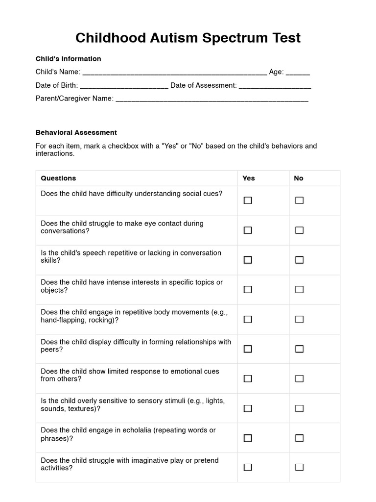 Childhood Autism Spectrum Test | PDF