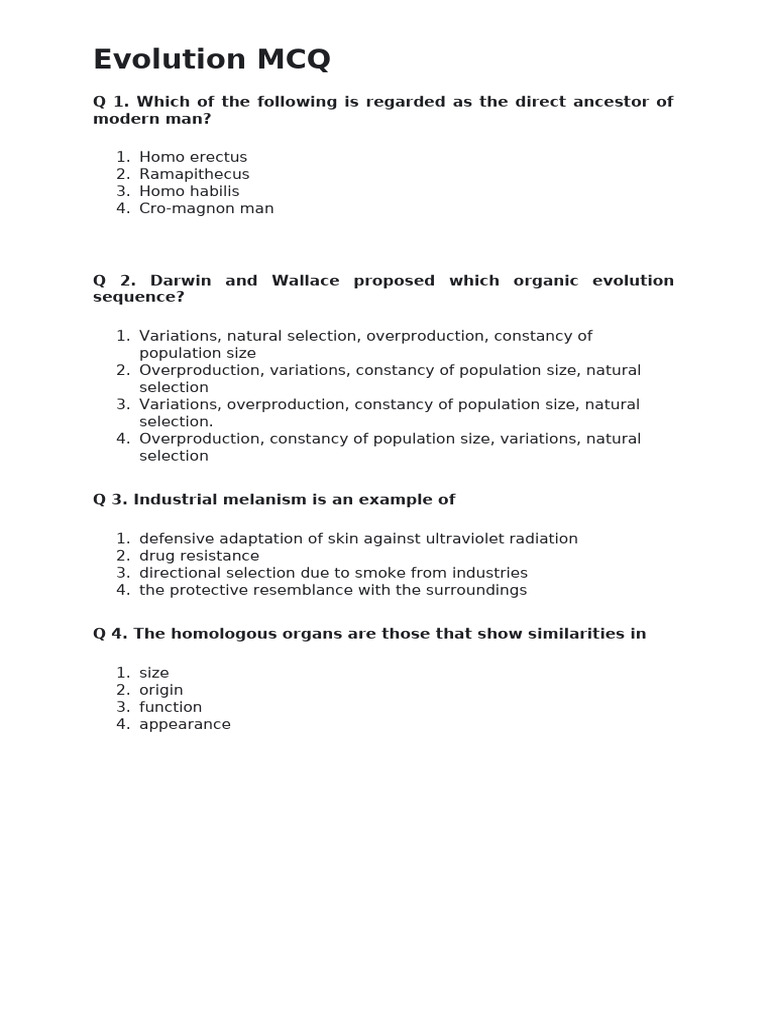 Evolution MCQ | PDF