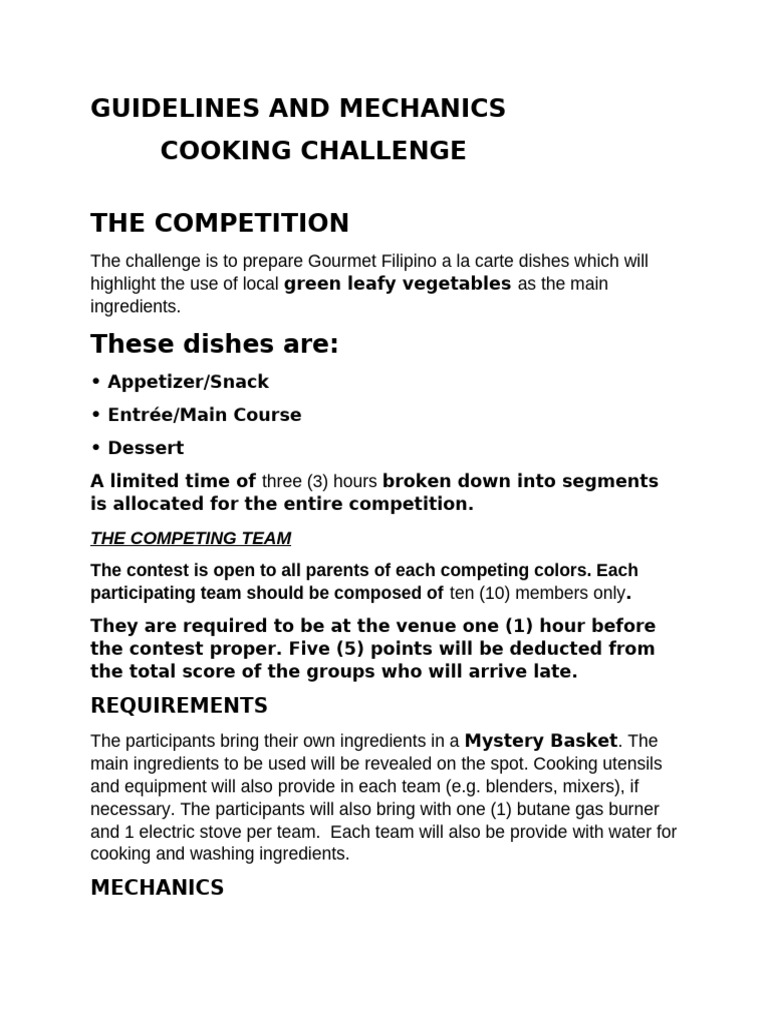 Guidelines and Mechanics Cooking Challenge | PDF