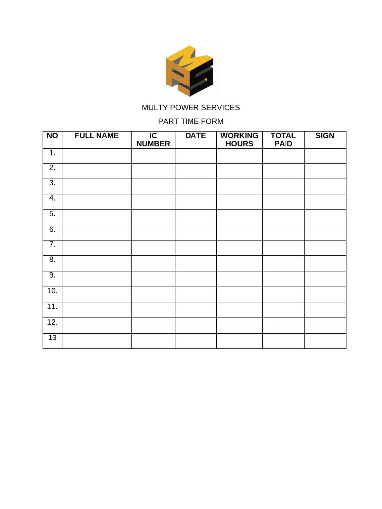 MULTY POWER SERVICES Part Time | PDF