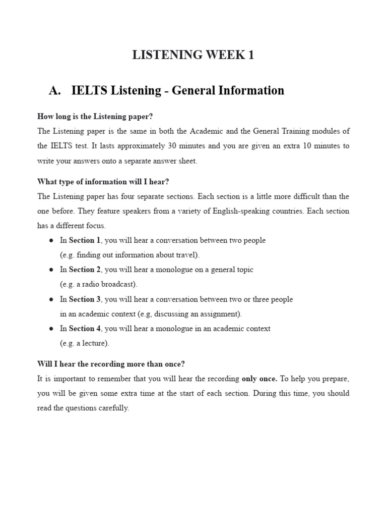 A. IELTS Listening - General Information | PDF