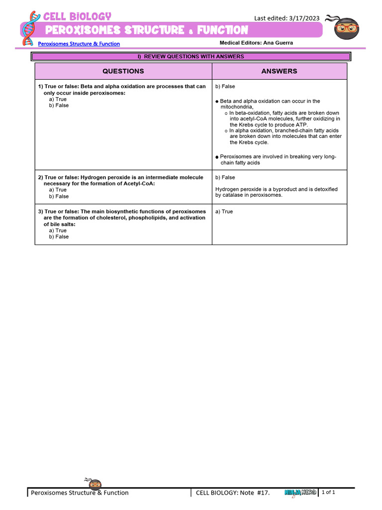 Peroxisomes Structure & Function (3) Atf | PDF