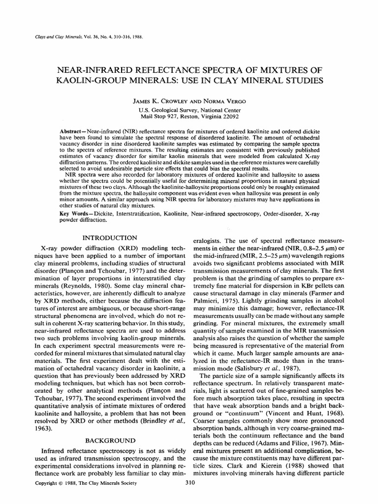 Near-Infrared Reflectance Spectra of Mixtures of Kaolin-Group Minerals ...