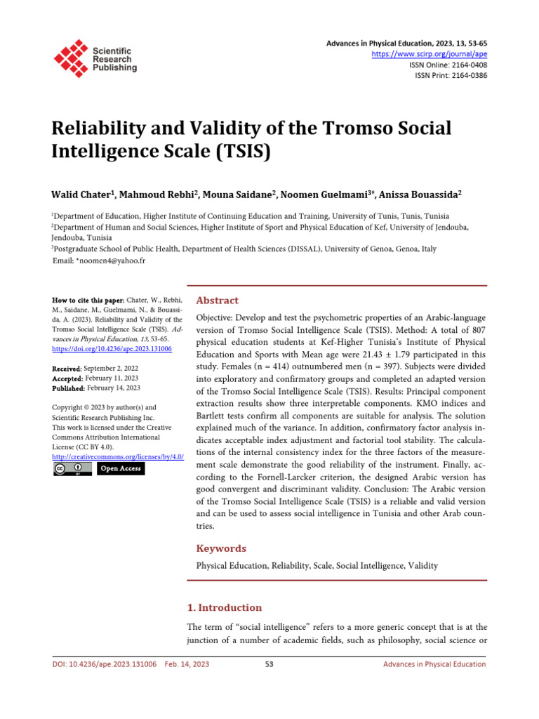 Reliability and Validity of the Tromso Social Inte (1) | PDF