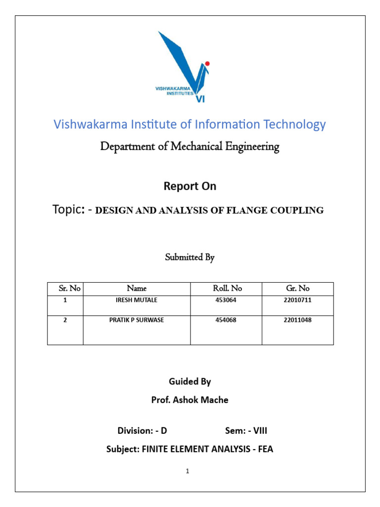 Report On Fea Analysis of Flange Coupling | PDF