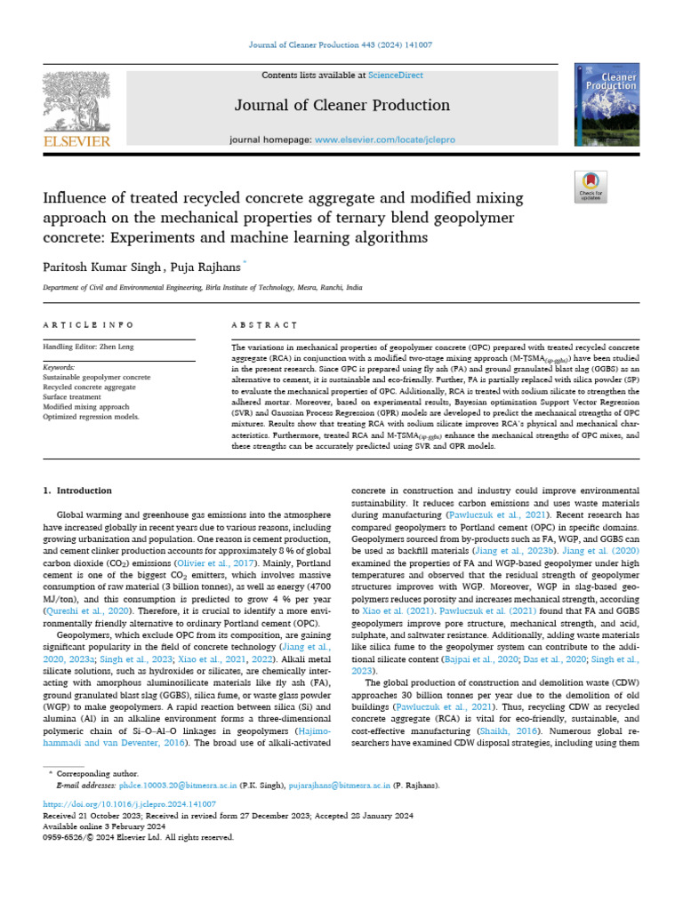 Journal of Cleaner Production: Paritosh Kumar Singh, Puja Rajhans | PDF