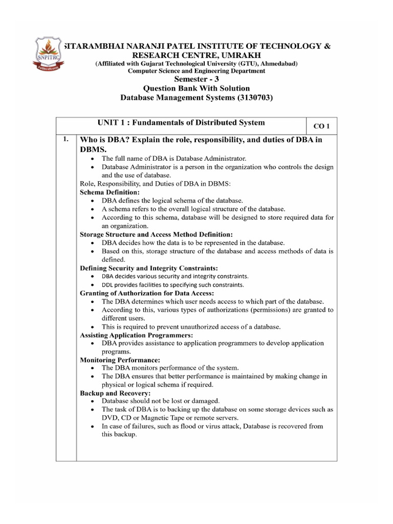 Mid-Exam - Dbms Question Bank With Solution-1 | PDF