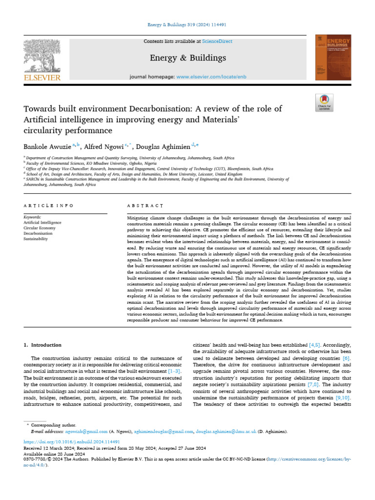 Towards Built Environment Decarbonisation A Review of The Rol - 2024 ...