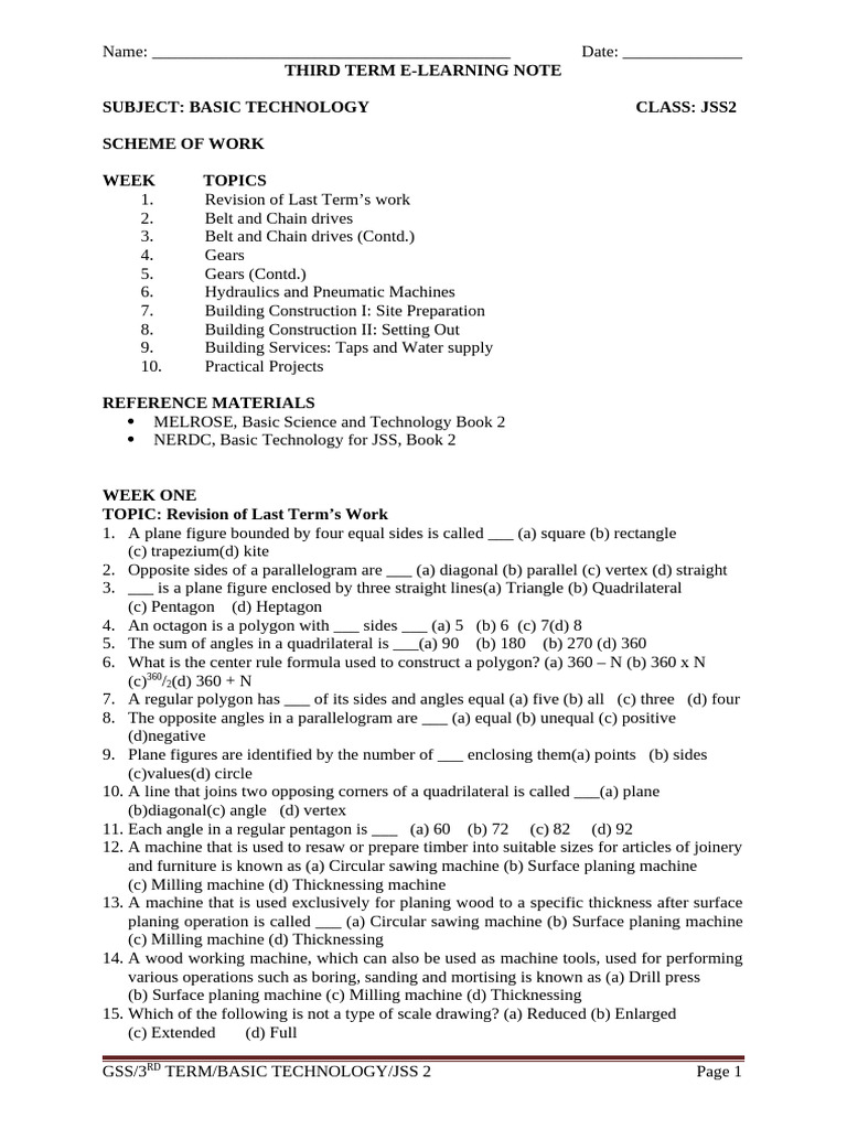 3RD Term J2 Basic Technology | PDF