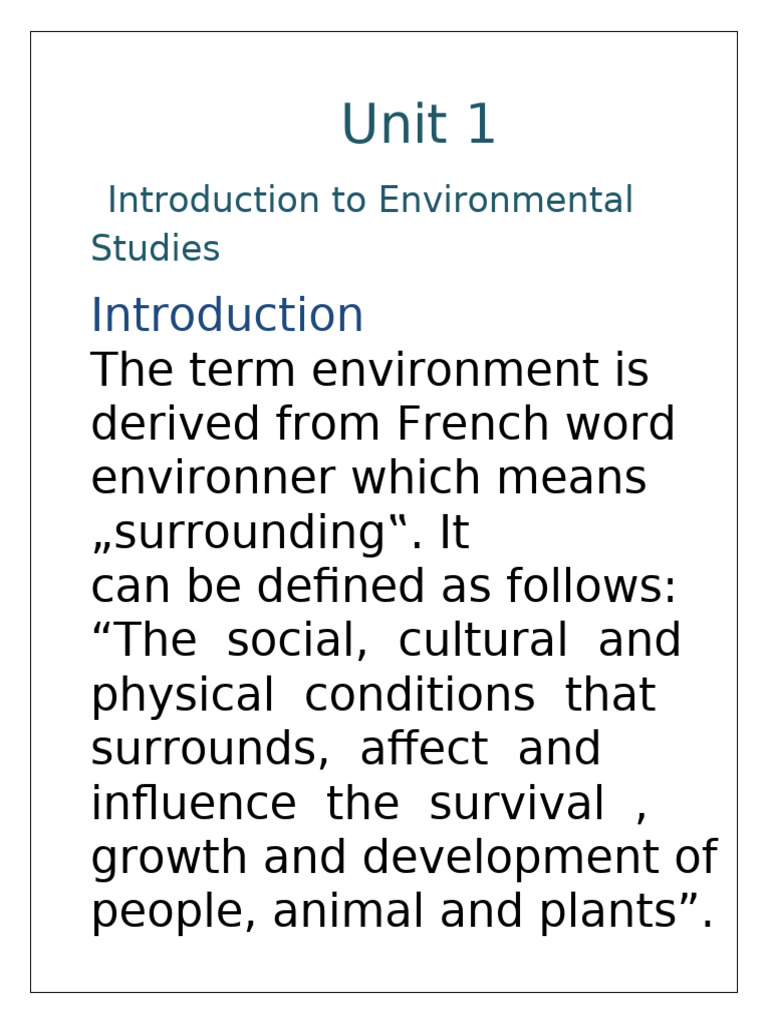 Unit 1 Environment | PDF | Natural Environment | Social Science