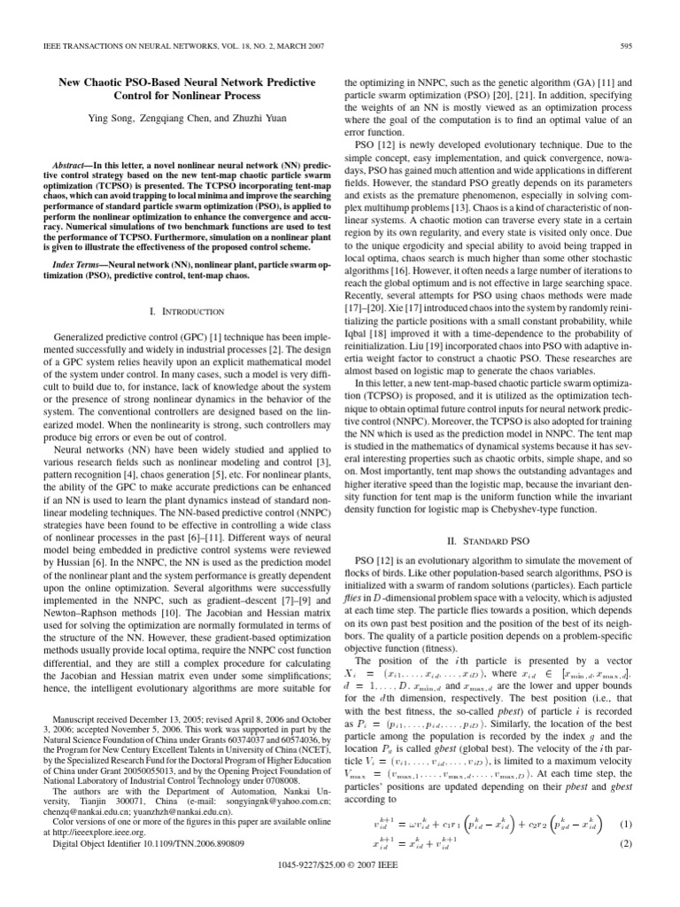 New Chaotic PSO-Based Neural Network Predictive Control For Nonlinear Process | PDF