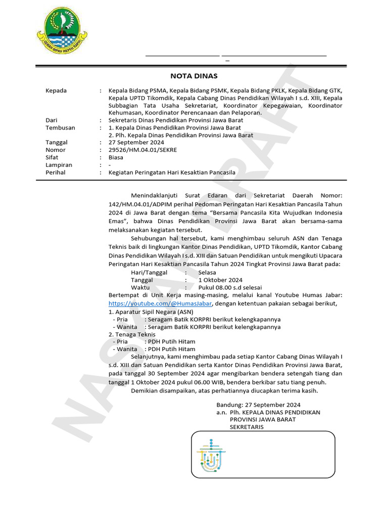 Nota Dinas Pengantar Mengikuti Upacara Kesaktian Pancasila 29092024 144031 66f9046fed372 Draft | PDF
