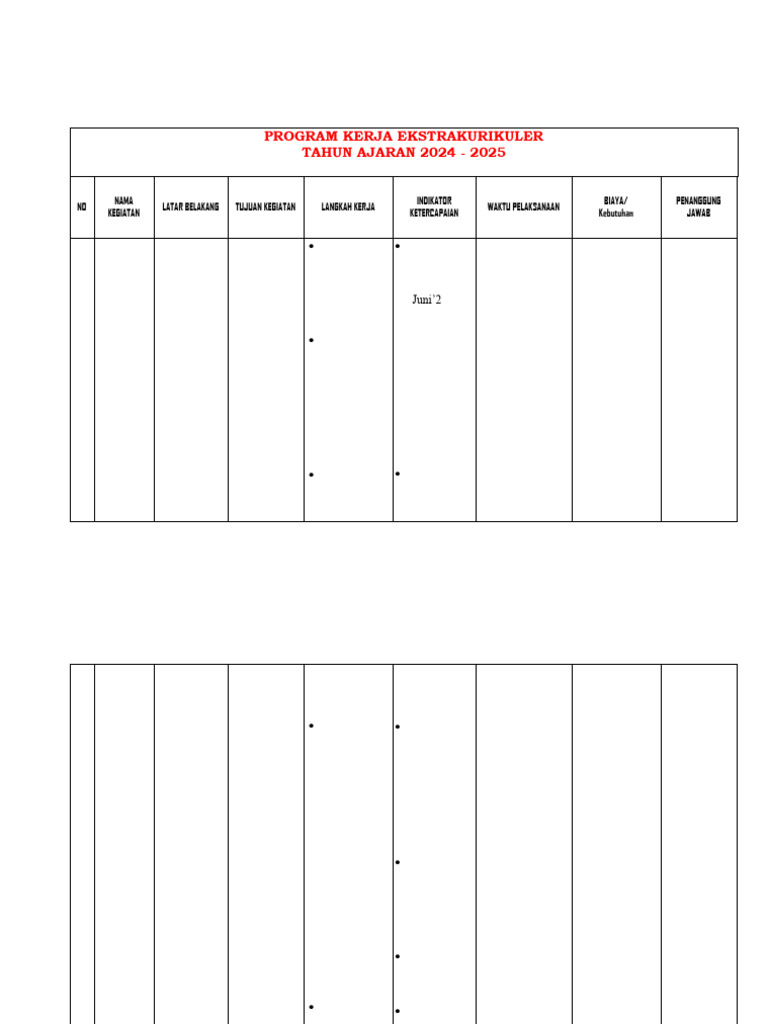 Program Kerja Ekstrakurikuler 2024 | PDF