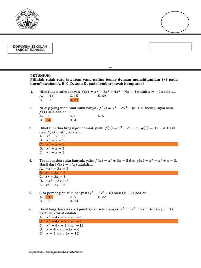 Soal Asts Ganjil Mat Lanjut 2024 | PDF