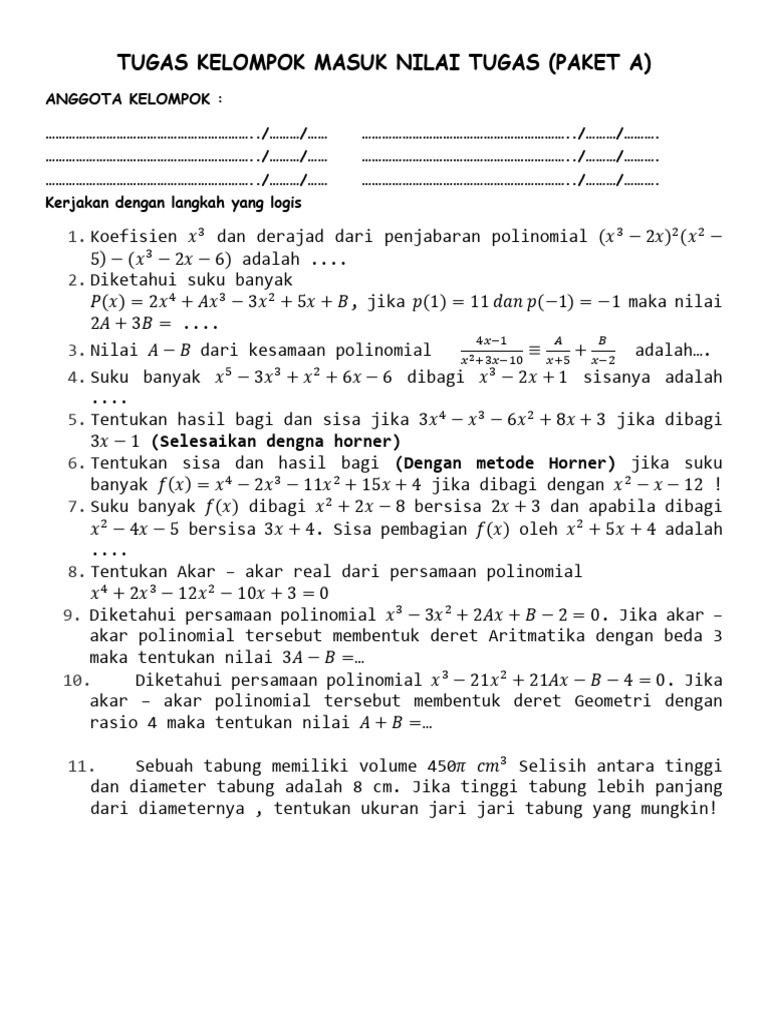 Tugas Kelompok Polinomial Paket A | PDF
