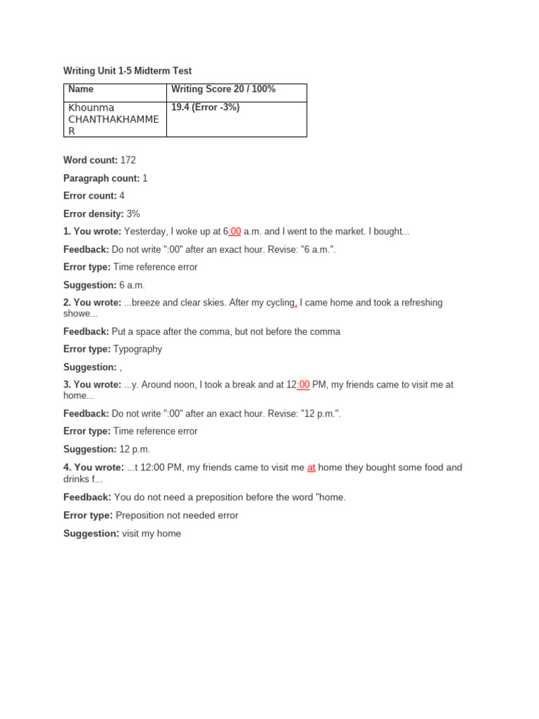 Writing Unit 1-5 Khounma | PDF