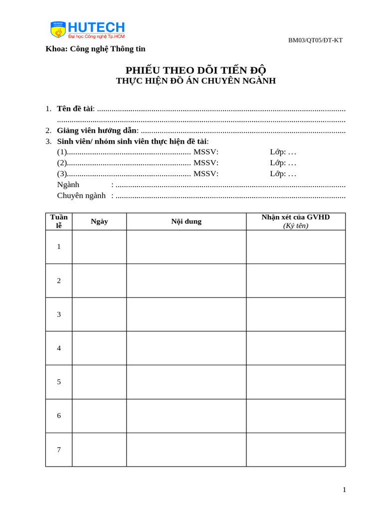 Phieu Theo Doi Tien Do DACN | PDF