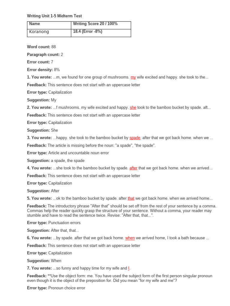 Writing Unit 1-5 - Koranong | PDF