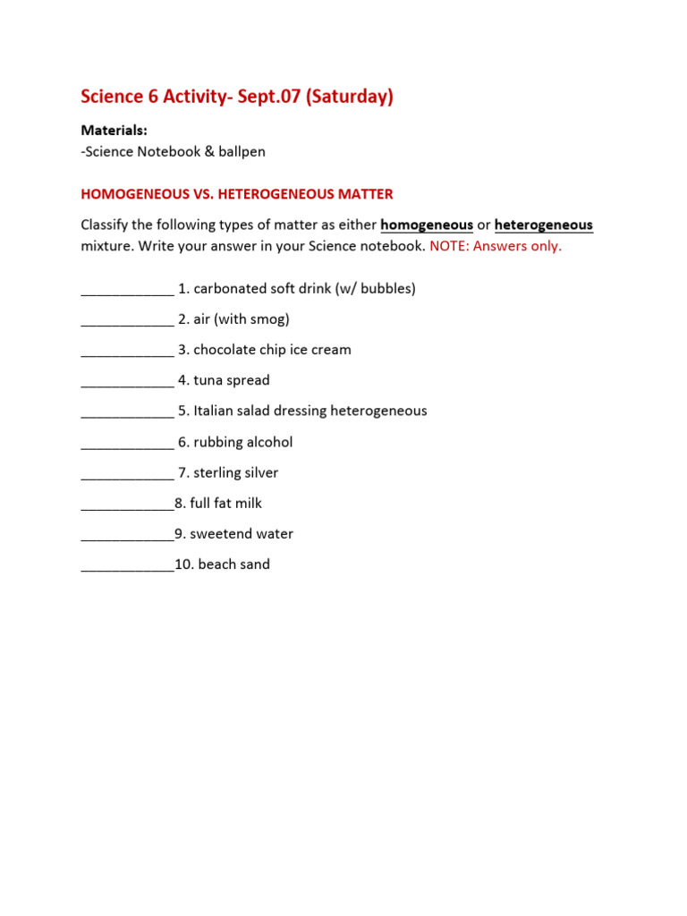 Science 6 Activity September 07 | PDF