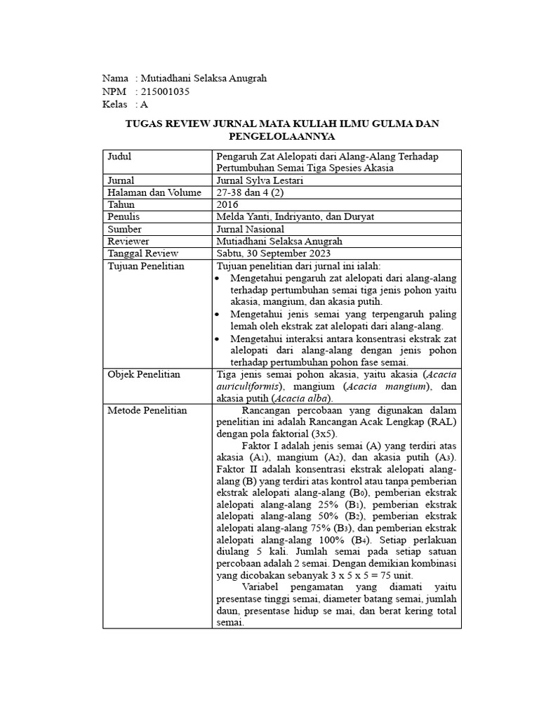 Mutiadhani Selaksa Anugrah - Review Jurnal Gulma | PDF